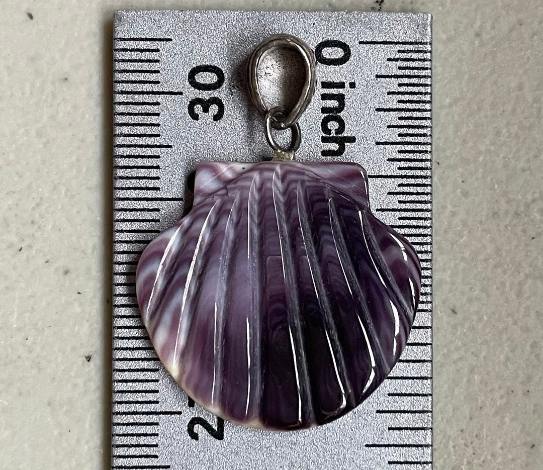 P3392 Scallop Shell Pendant Made From Quahog Shell Wampum Sterling ...