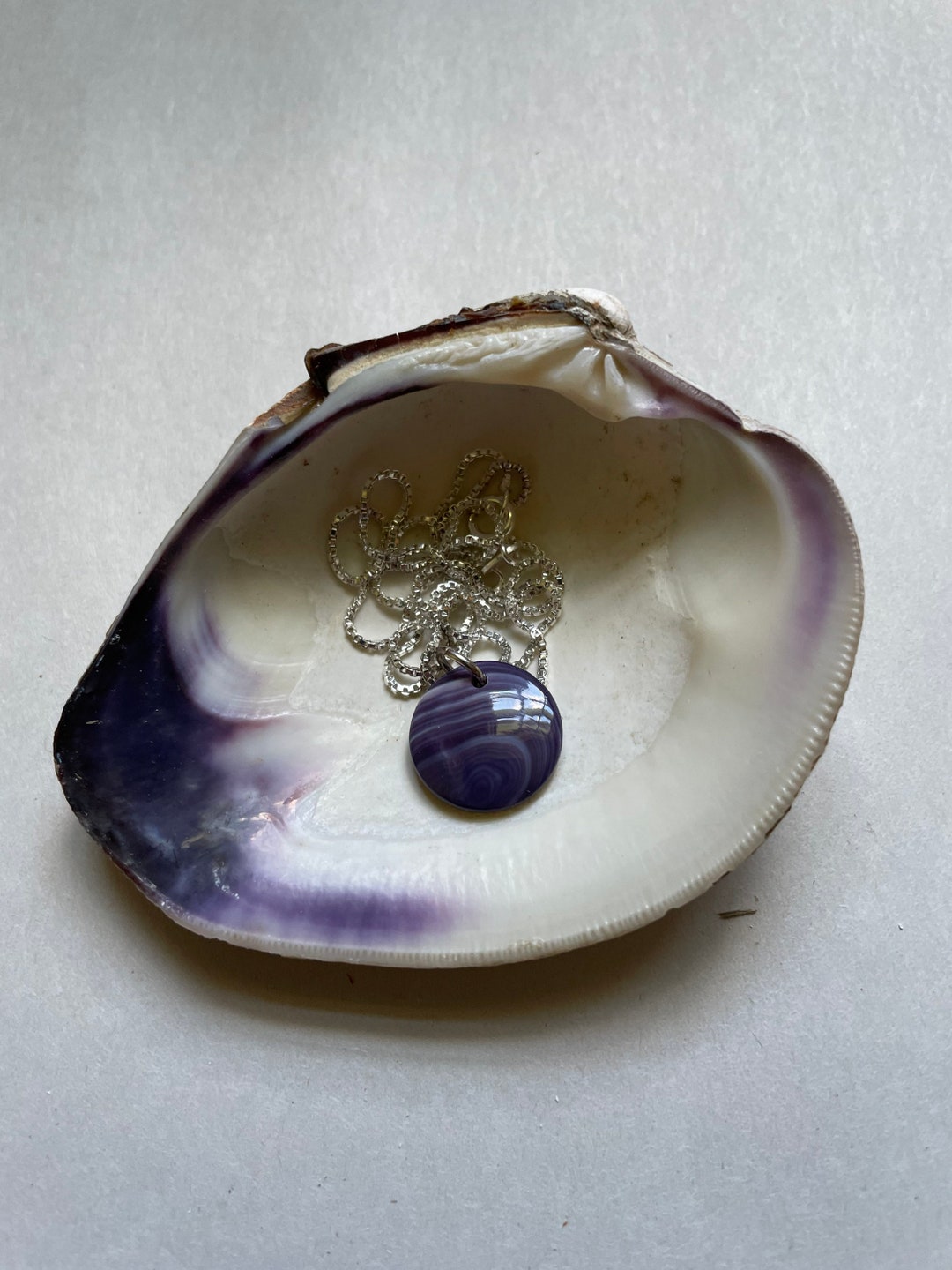 Wampum Pendant Quahog Shell Sterling Silver Chain - Etsy