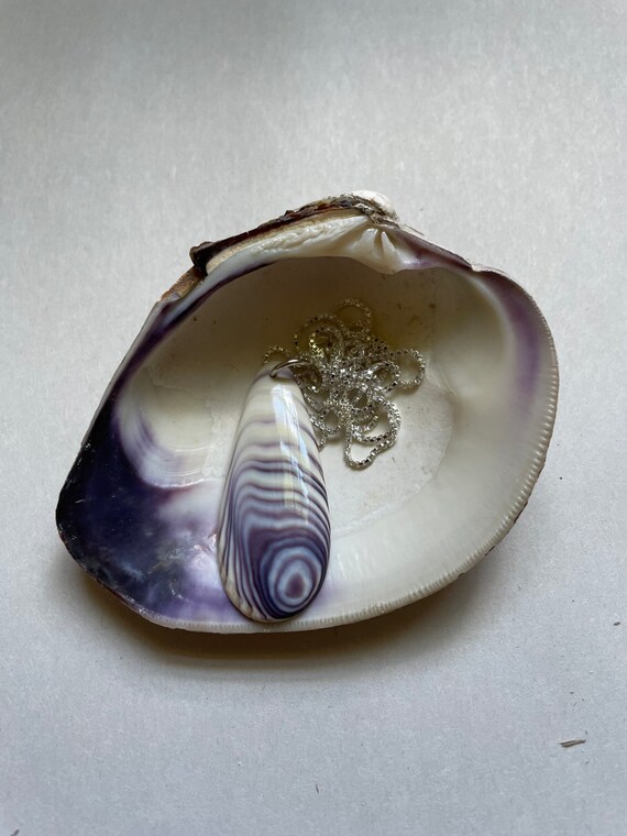 Wampum Pendant Quahog Shell Sterling Silver Chain - Etsy