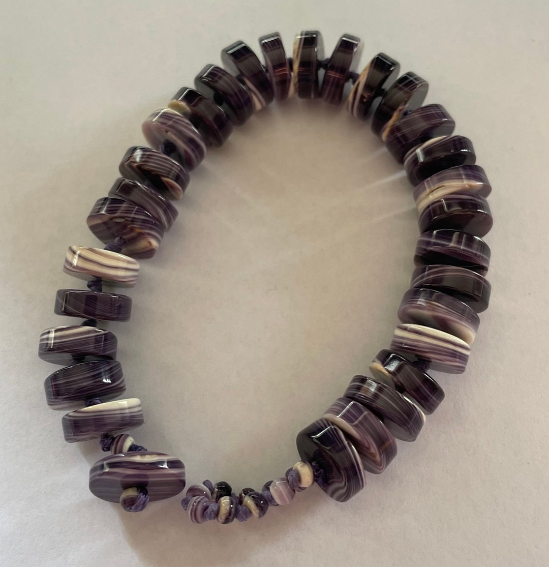 Wampum Quahog Beaded Bracelet 8” Bn6011 12mm Disc. Round Clasp - Etsy