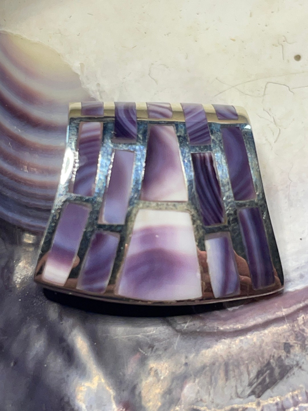 P1077 Large Slide Pendant Wampum Quahog Shell Sterling Silver Jewelry ...