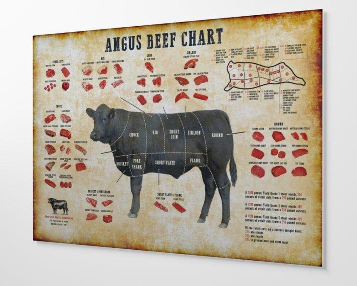 Angus Beef Chart Cuts Diagram Western Style - Etsy