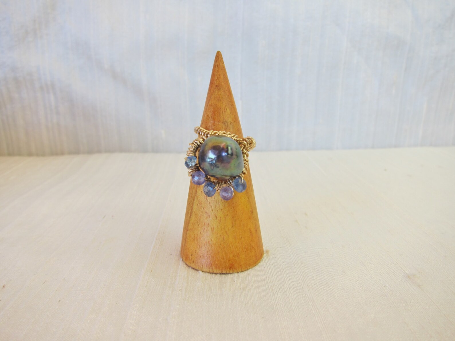 Peacock Baroque Pearl, Tanzanite, Blue Topaz and Kyanite 14K Gold ...