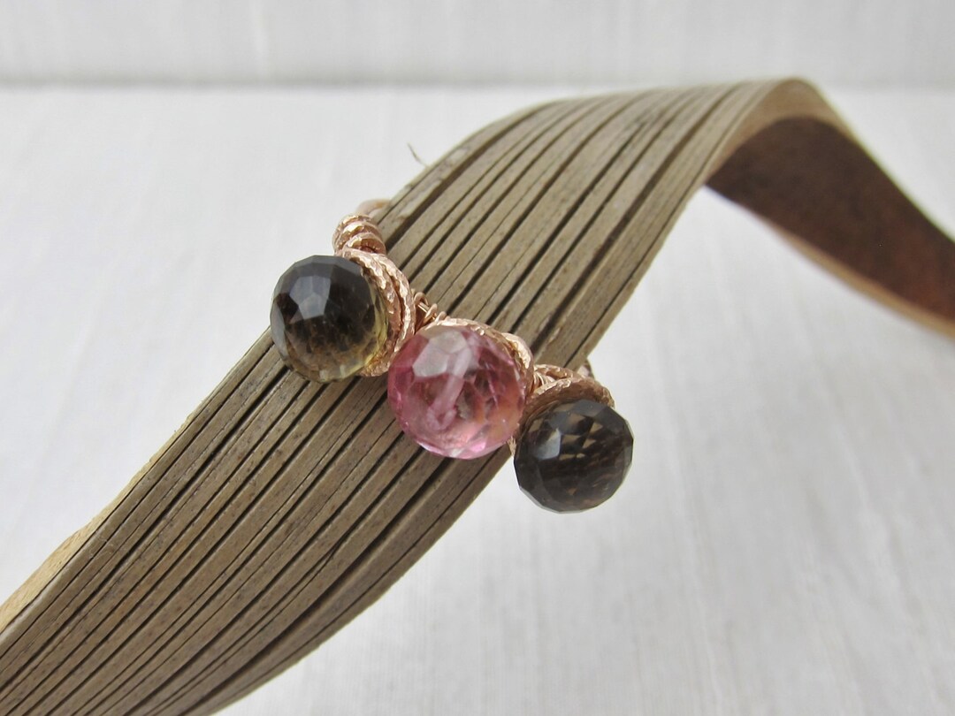 Topacio rosa y bio-limón cuarzo 14K oro rosa relleno hecho a mano gema ...