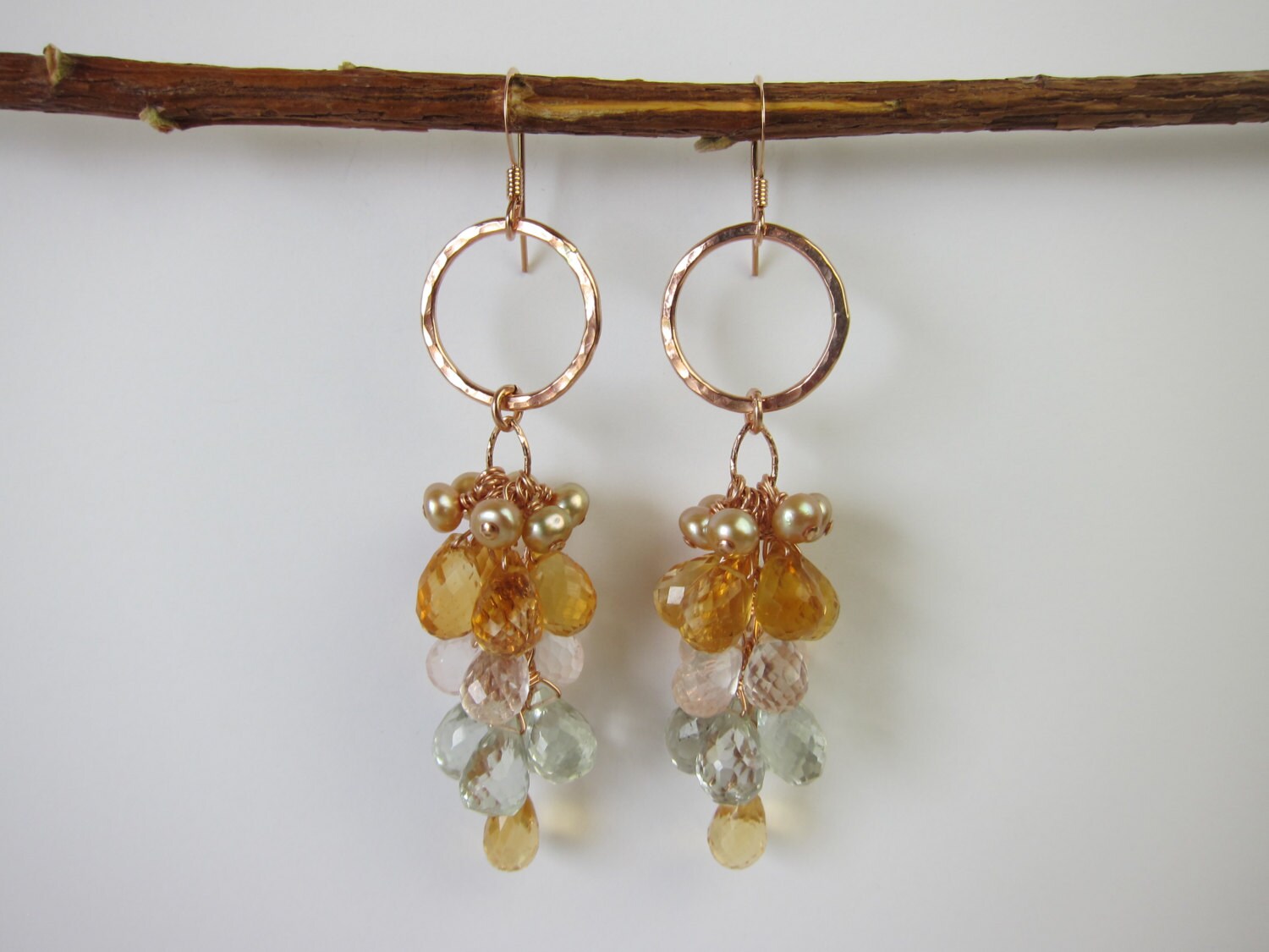 Morganite, Green Amethyst, Citrine, Pearls, 14K Rose Gold Filled Wire ...