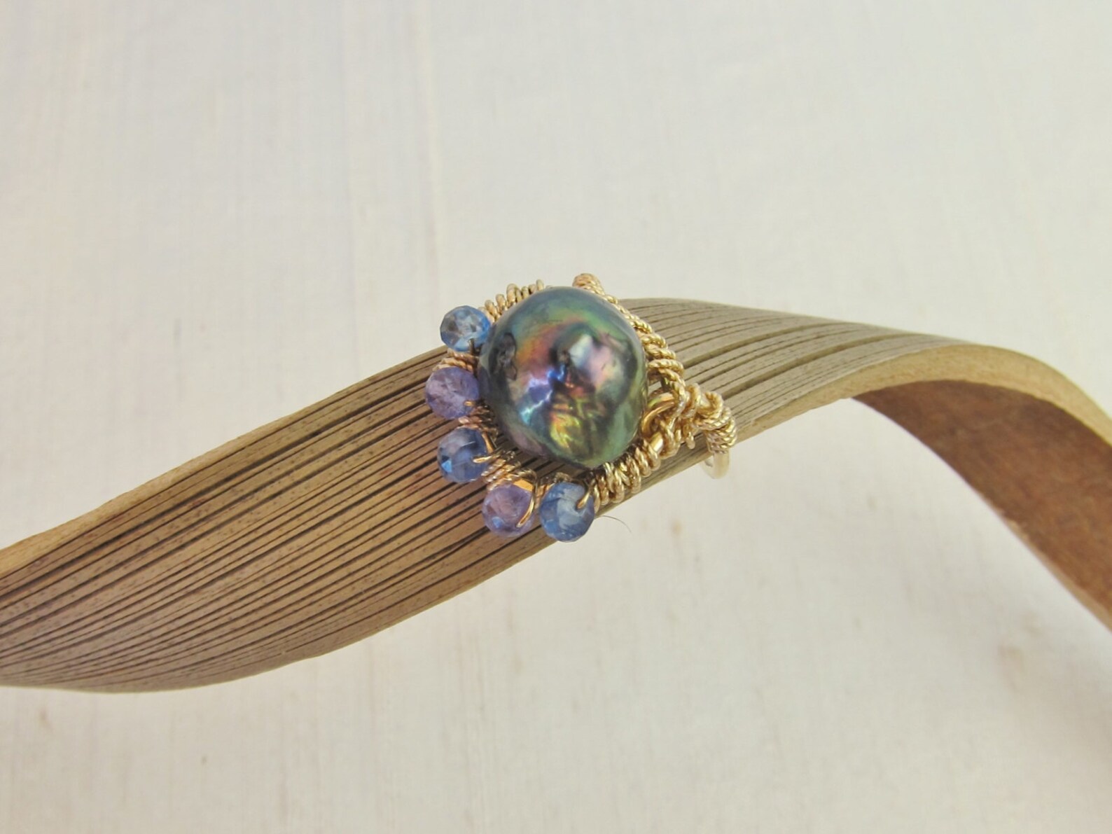 Peacock Baroque Pearl, Tanzanite, Blue Topaz and Kyanite 14K Gold ...