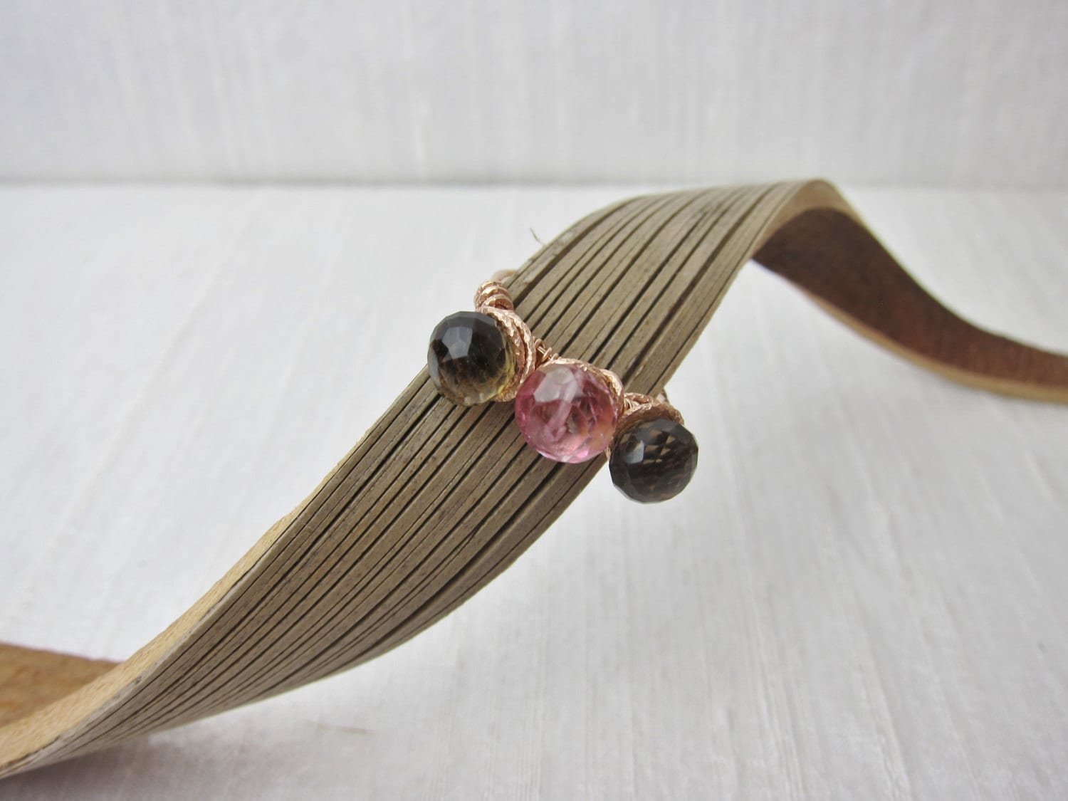 Topacio rosa y bio-limón cuarzo 14K oro rosa relleno hecho a mano gema ...