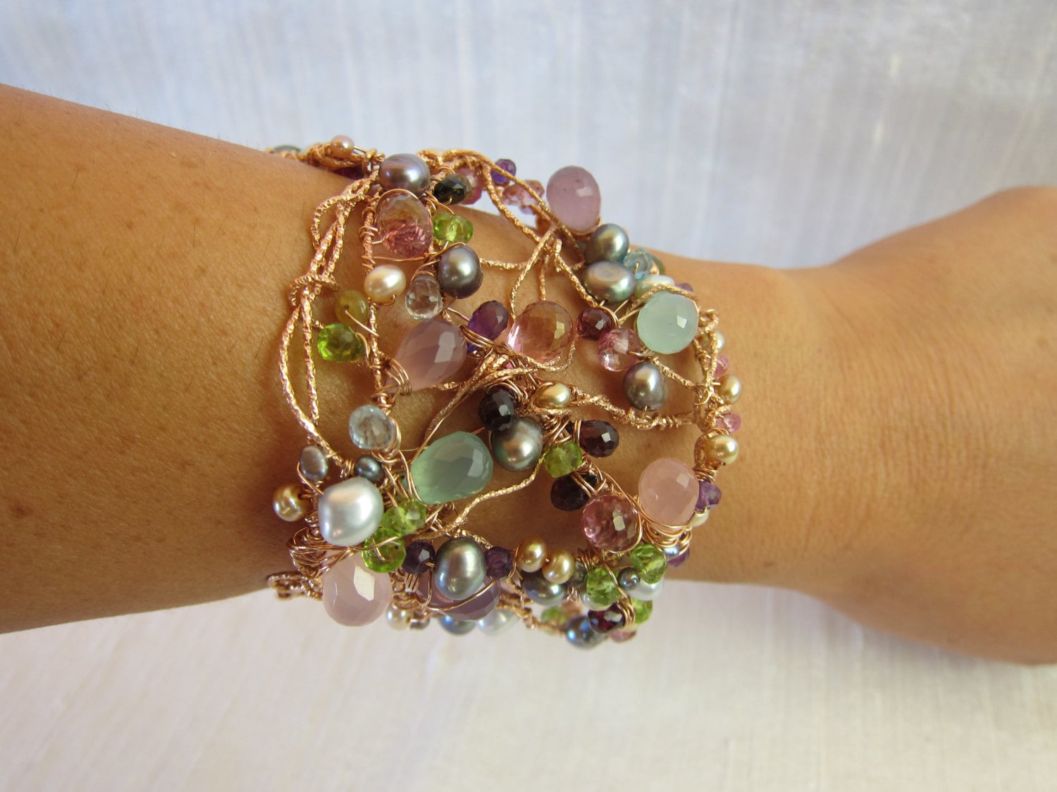 Handmade Gemstone Bracelet, 14K Rose Gold Filled Wire, Adjustable - Etsy