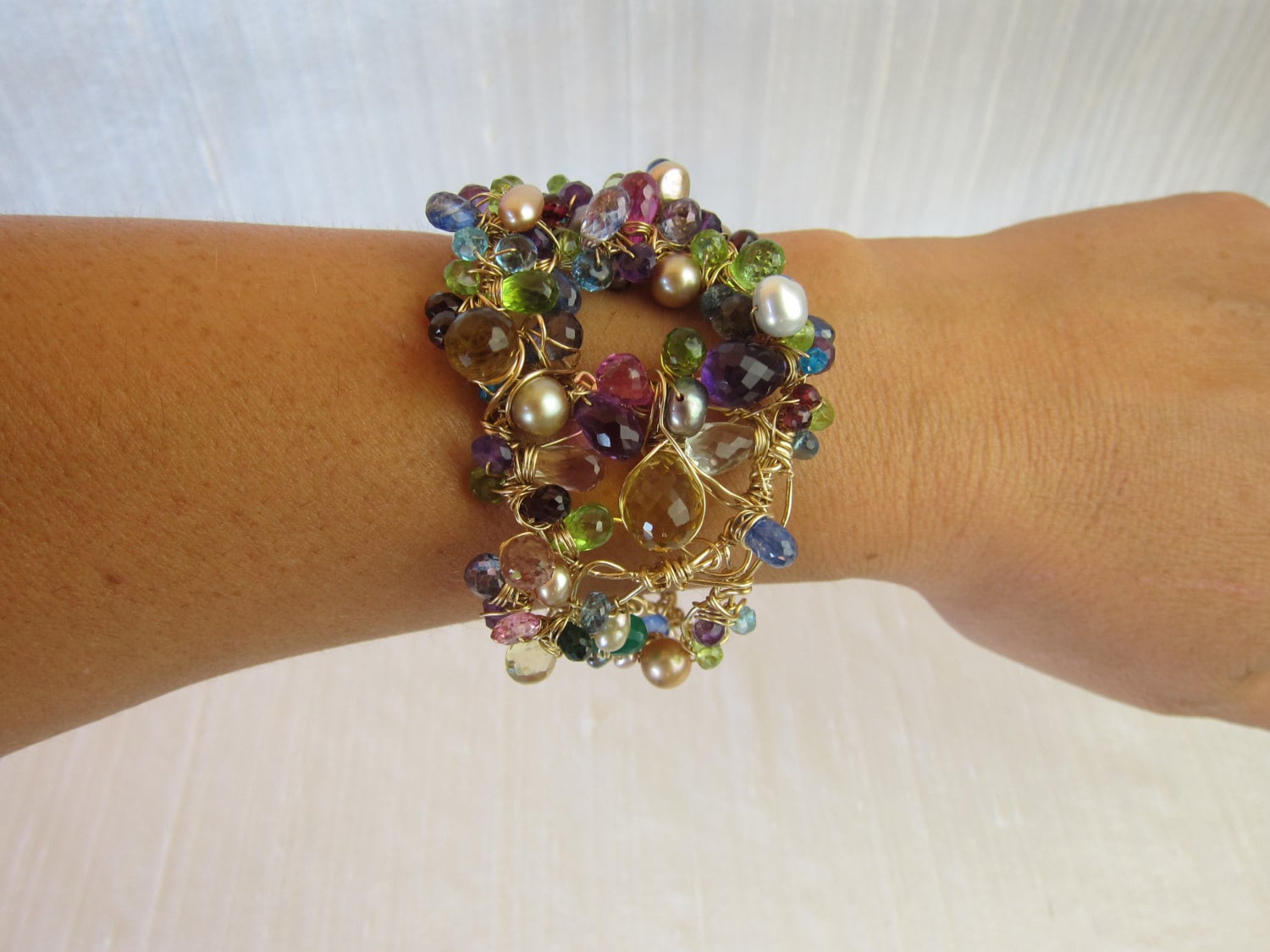 Handmade Gemstone Bracelet, Topaz, Amethyst, Kyanite, 14K Gold Filled ...
