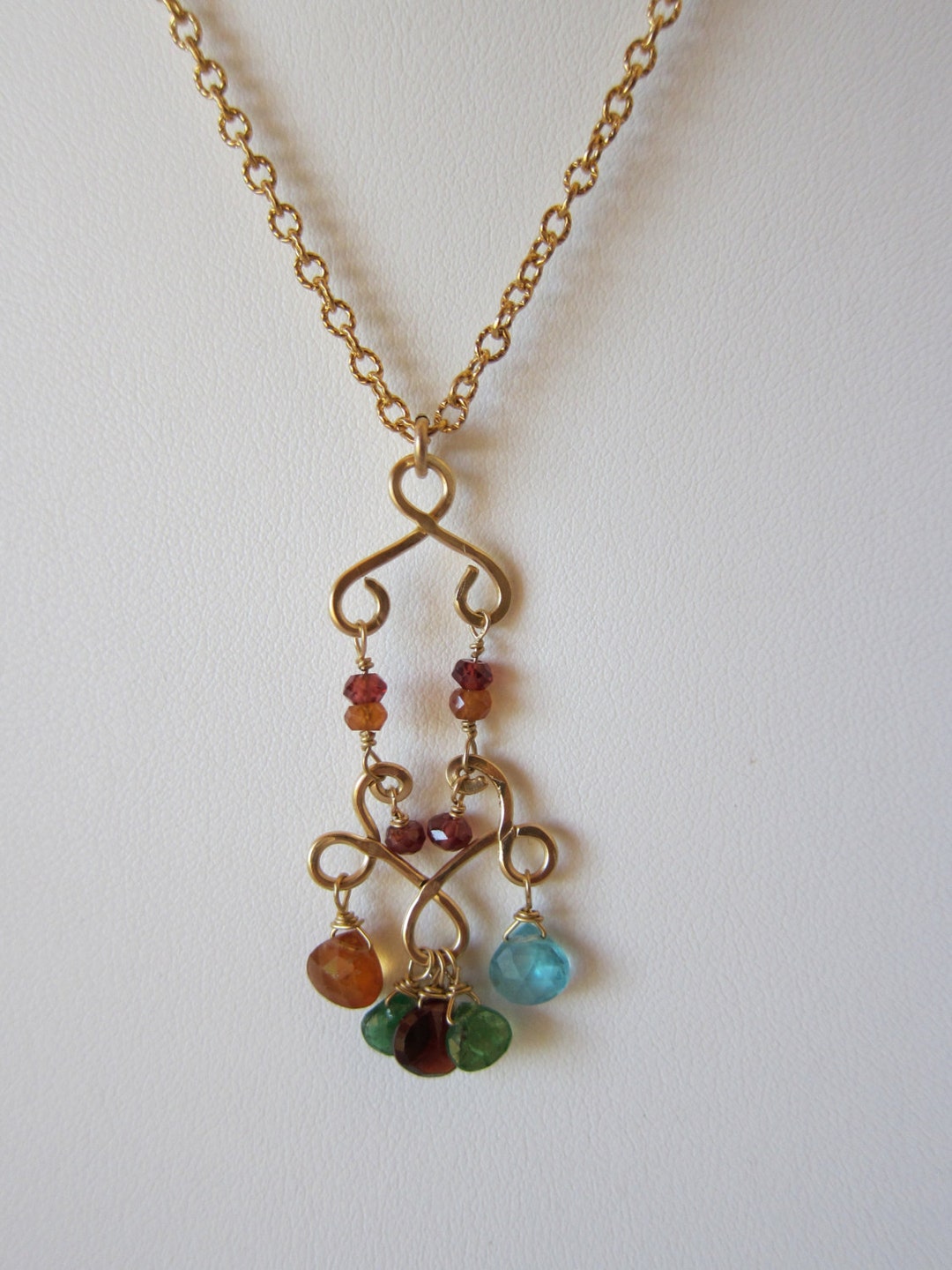 Tundra Sapphires, Apatite and Tsavorite Handmade Necklace With 14K Gold ...