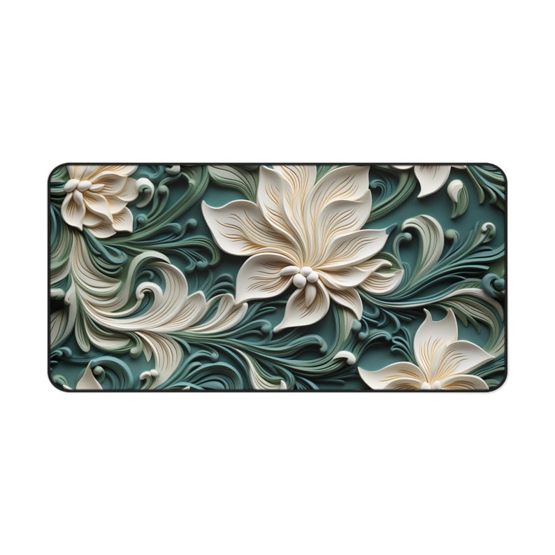 Green Botanical Leaves & Floral Print Desk Mat Desk - Etsy