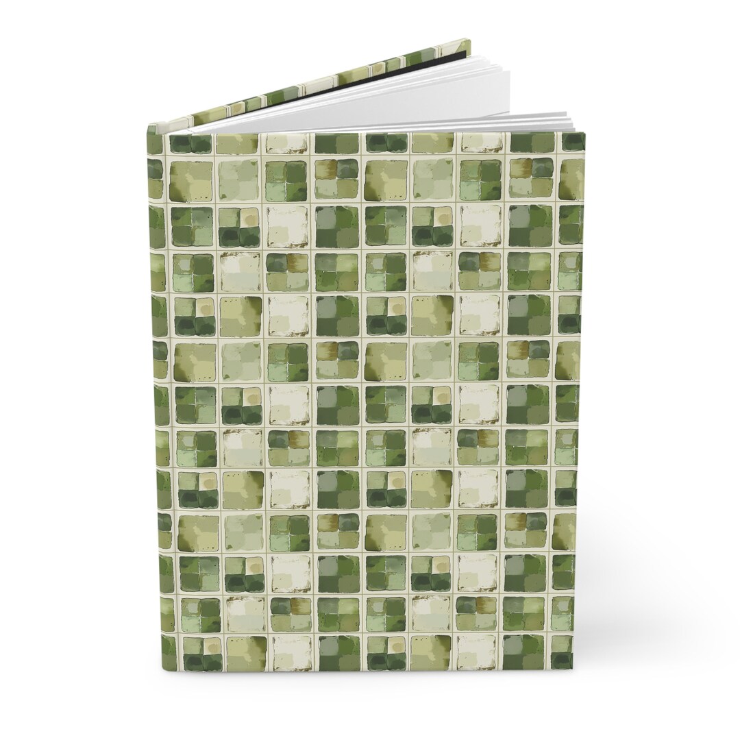 Sage Green & Cream Aged Watercolor Tile Pattern 5.75x8 Hardcover Matte ...