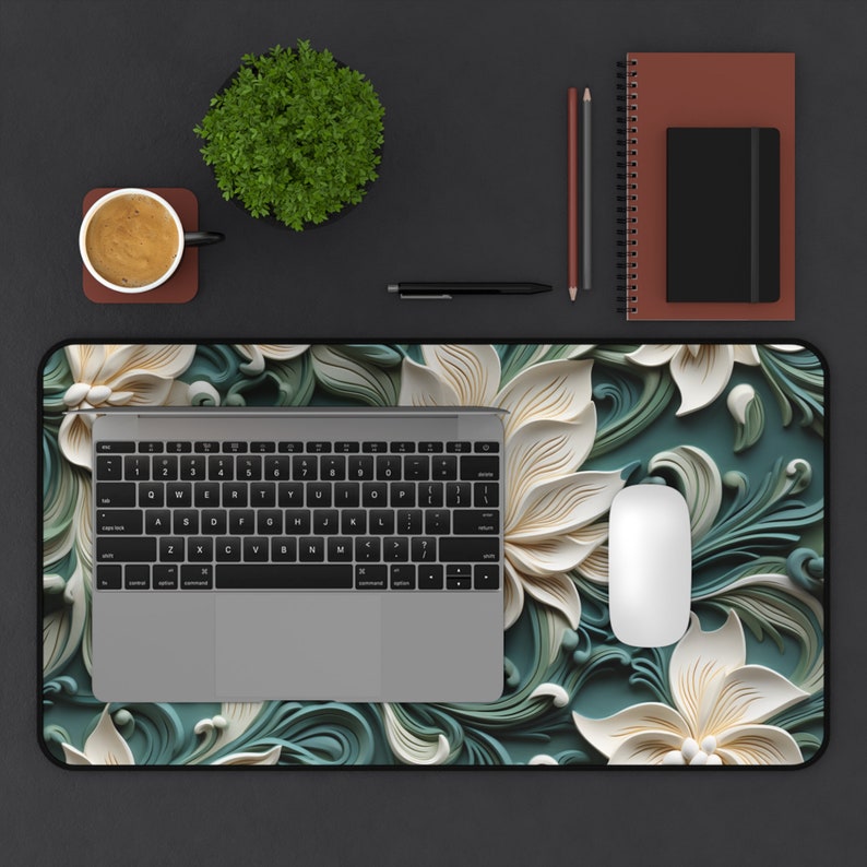 Green Botanical Leaves & Floral Print Desk Mat Desk - Etsy