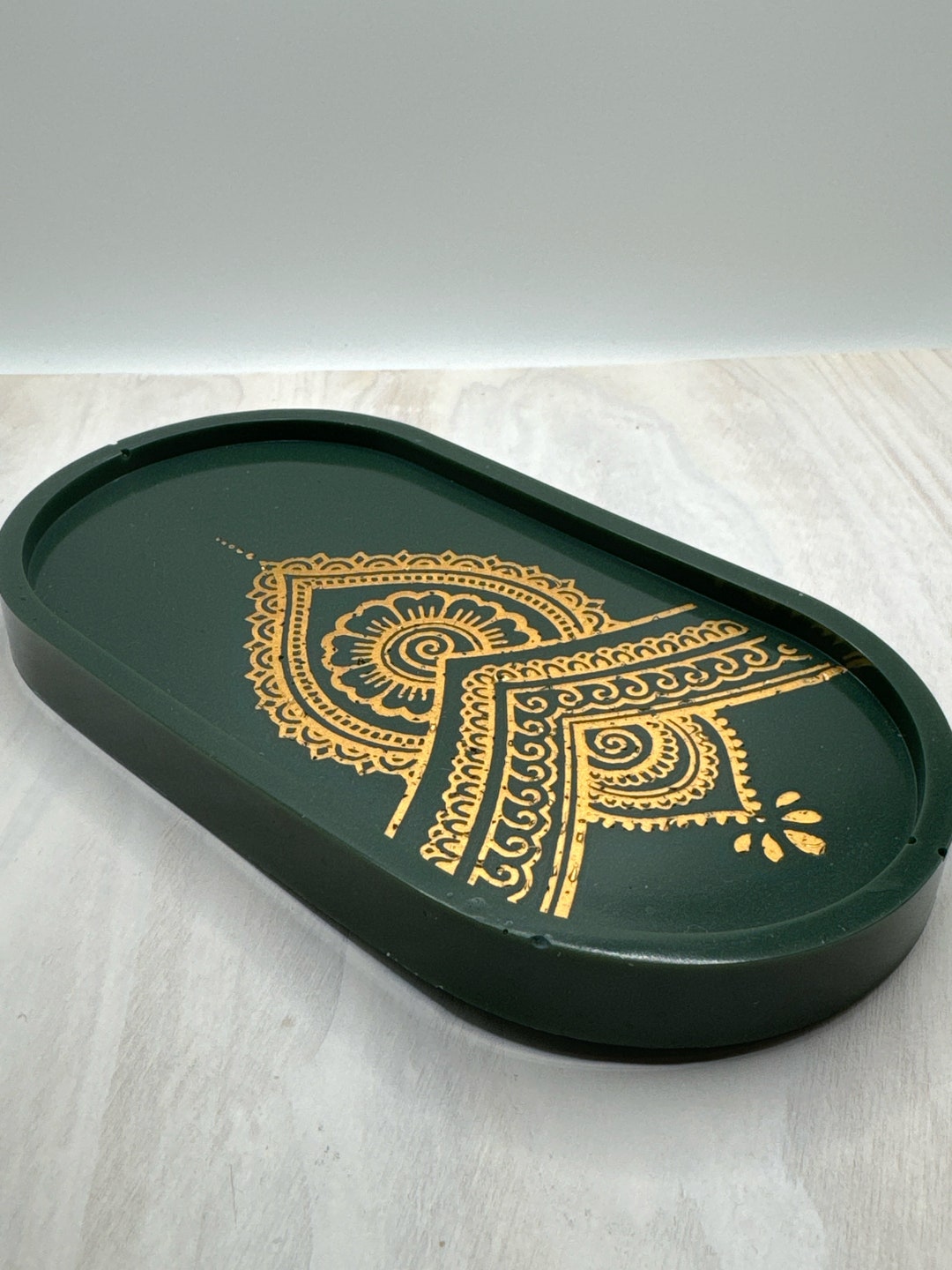 Gold Henna Art & Forest Green Medium Oval Tray - Etsy