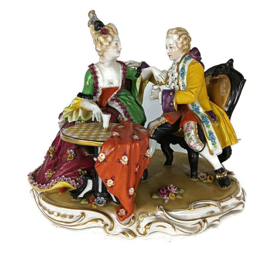 Statue Figurine Marked Porcelain Couple Having a Drink Vintage - Etsy