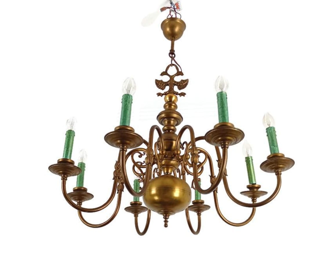 Flemish Dutch Chandelier 8 Arms Lights Brass Eagles Vintage Barn ...