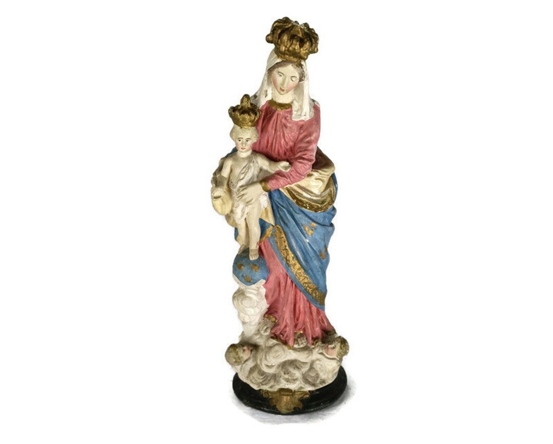 Antique Neo Gothic Statue Plaster Polychrome Our Lady of Victory With ...