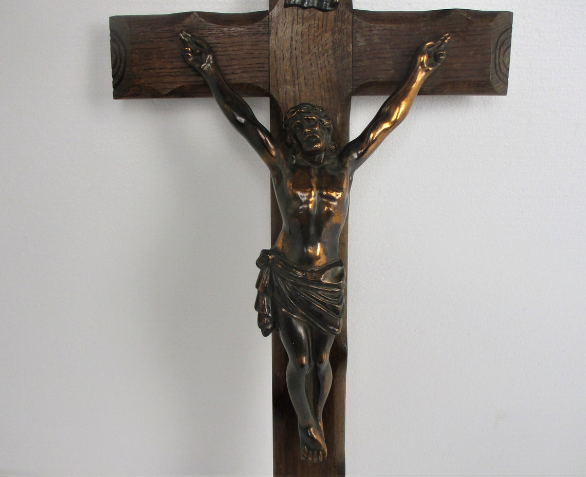 Large Hand Carved Wood Oak Ornate Hanging Crucifix Cross Jesus - Etsy