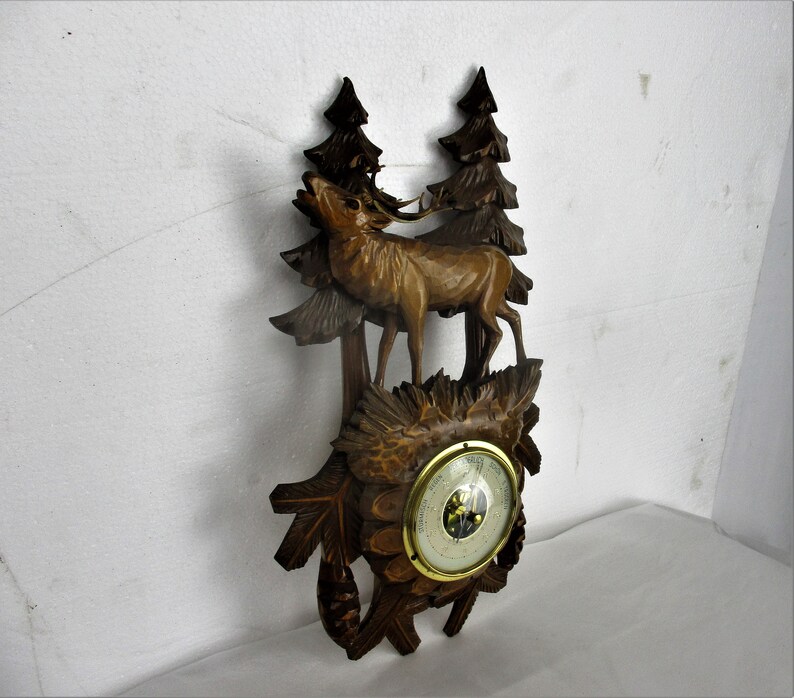 Hand Carved Wood Barometer Thermometer Weather Station Black - Etsy