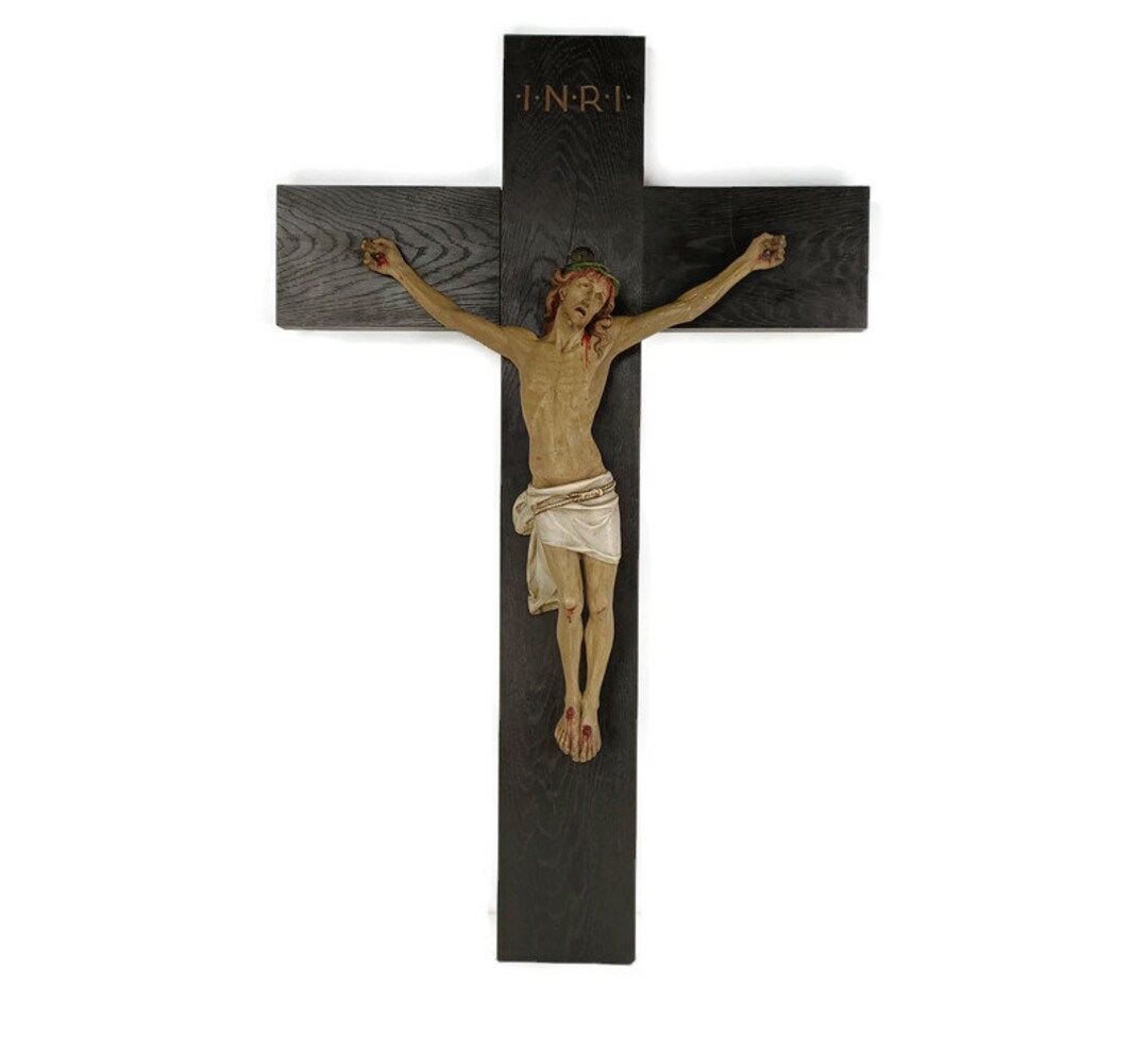 Large Oak Crucifix Gorgous Sculpted Plaster Corpus Piece of Art ...