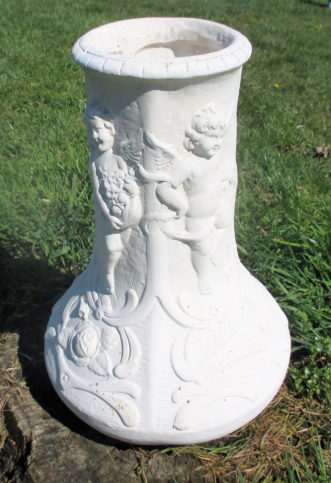 Plaster White Large Vase Hand Made Putti Four Seasons Very Rare ...