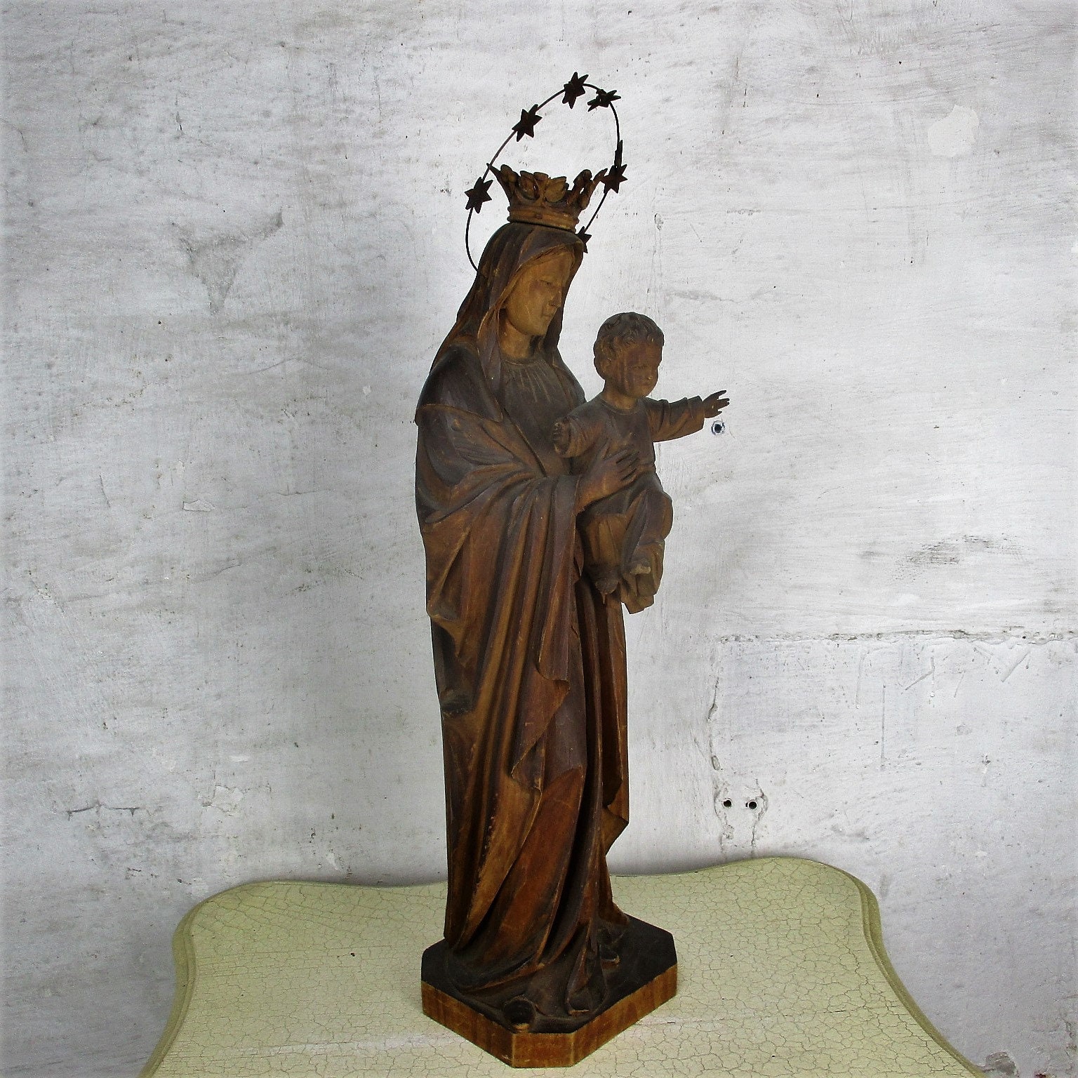 Large Hand Carved Wooden German Statue Virgin Mary Infant A - Etsy ...