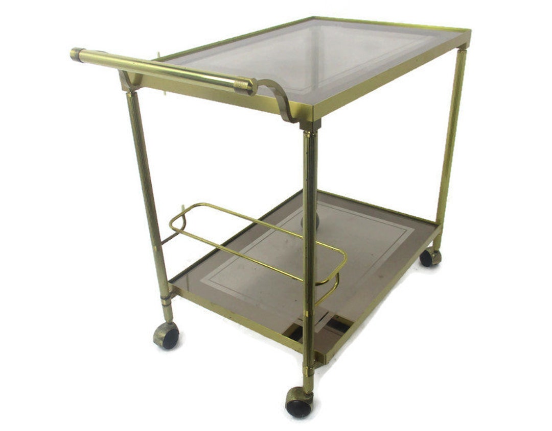Bar Cocktail Cart Trolley Hollywood Regency Kitchen Island Smoked Glass ...