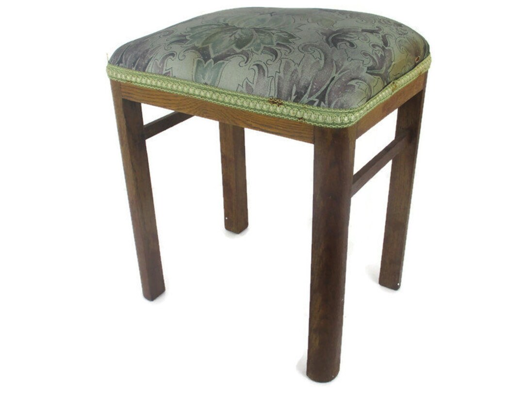 Vintage Footstool Ottoman White Wooden Legs Fabric Barn Country Style ...