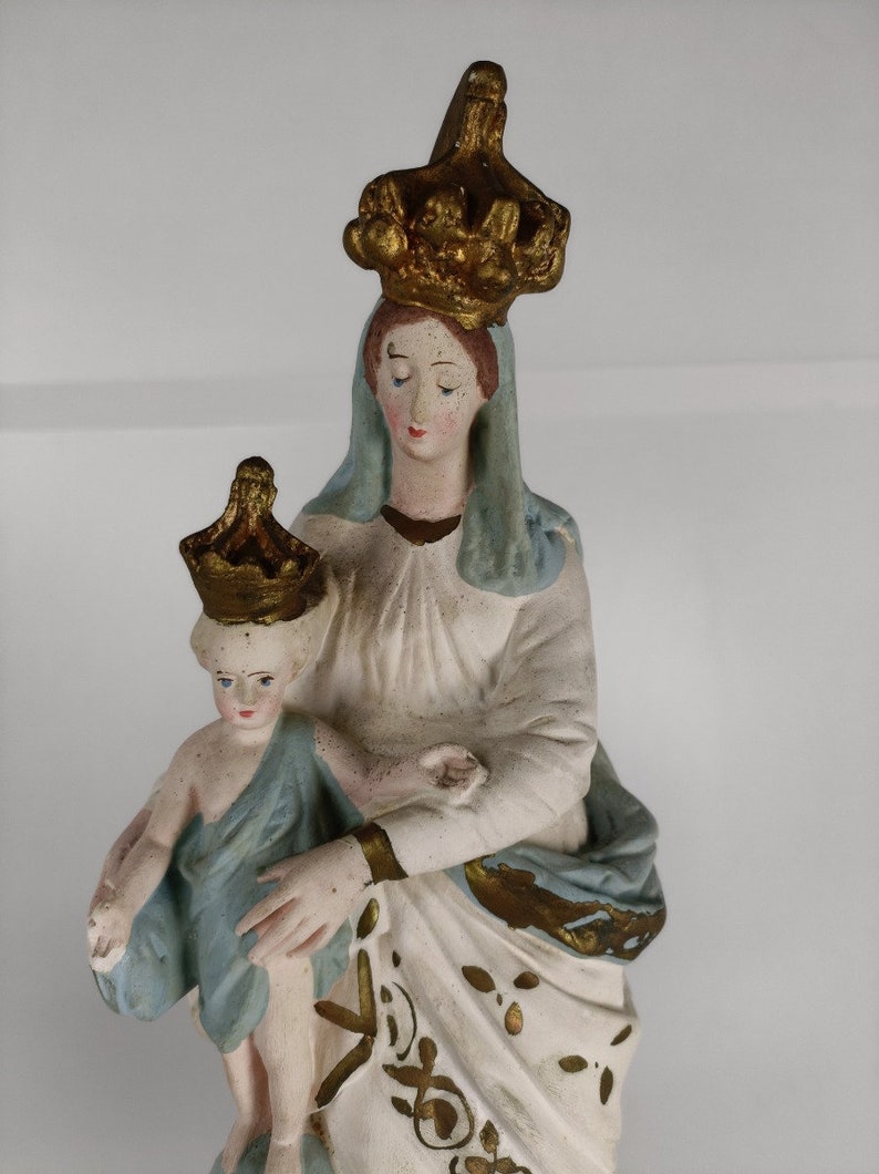Antique Neo Gothic Statue Plaster Polychrome Our Lady of Victory With ...