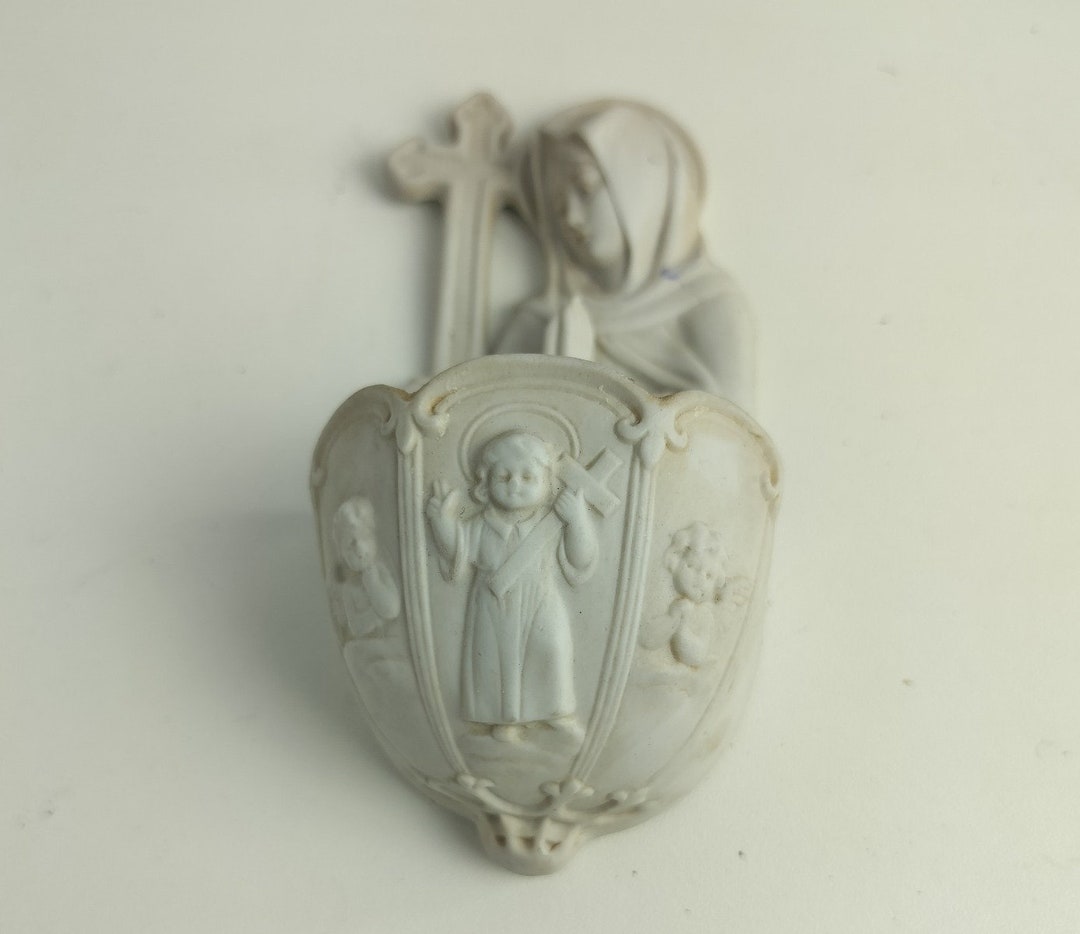 Antique Gorgeous Holy Water Font Vessel Bisque Porcelain White Mary ...
