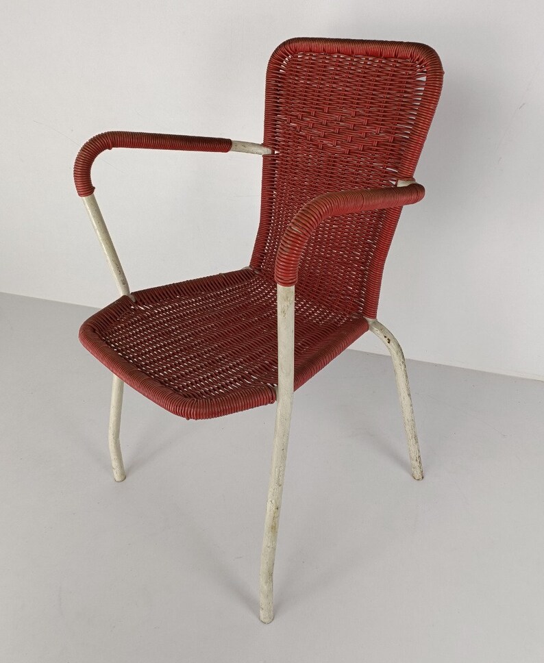 Vintage Arm Chair Plastic Wicker String Chair Iron Legs - Etsy