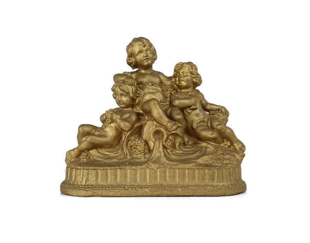 Gorgeous Antique Statue Figurine Plaster Children Eating Grapes Putti ...
