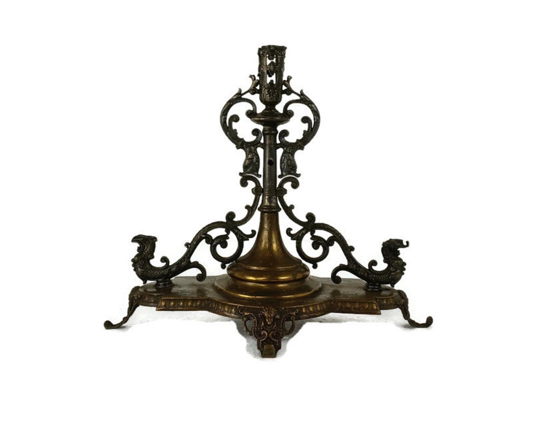 Candle Holder Candle Stick Candelabra Mythical Dragons Fish Antique Art ...