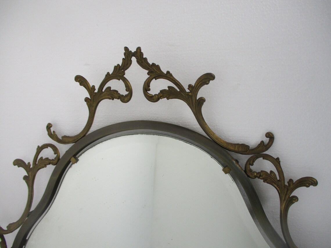 Large Ornate Oval Brass Wall Hanging Mirror Hollywood Regency | Etsy