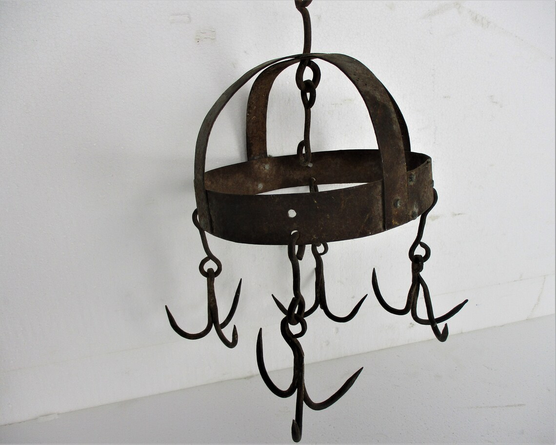 Antique Hanging Butcher Rack Cast Wrought Iron 4 Hooks French - Etsy