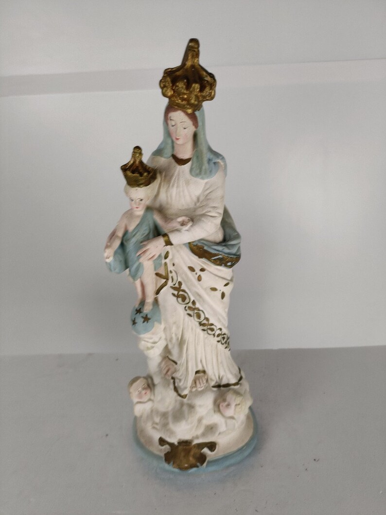 Antique Neo Gothic Statue Plaster Polychrome Our Lady of Victory With ...