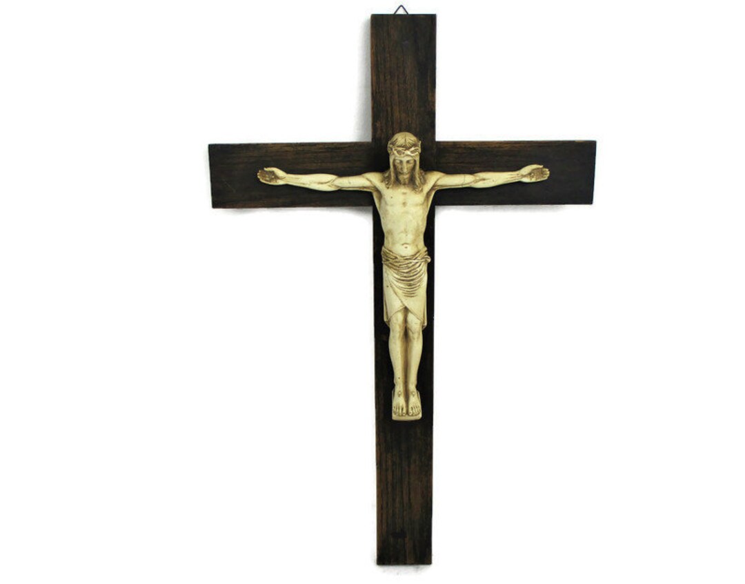 Large Hand Carved Wood Hanging Ornate Crucifix Gorgeous Plaster ...