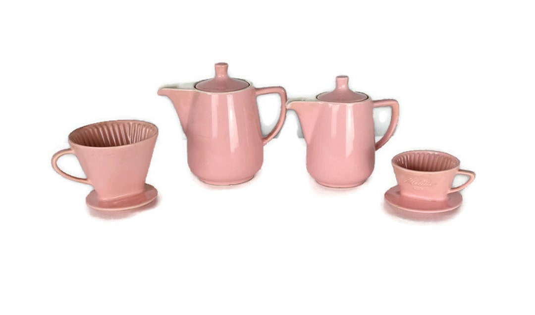 Set Antique Pink Porcelain Melitta Art Deco Teapot Coffee Pot Filters ...