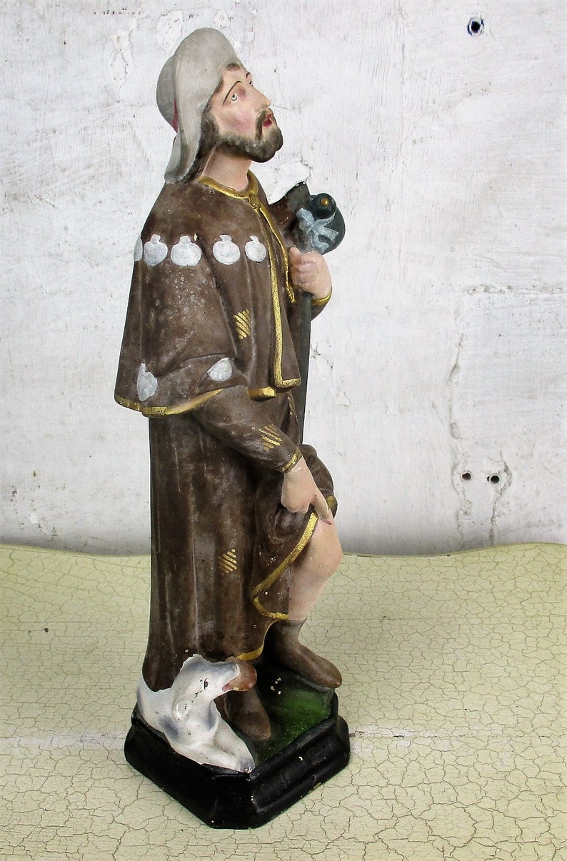 Antique Statue Saint Roch Rocco Plaster Patron of Dogs - Etsy