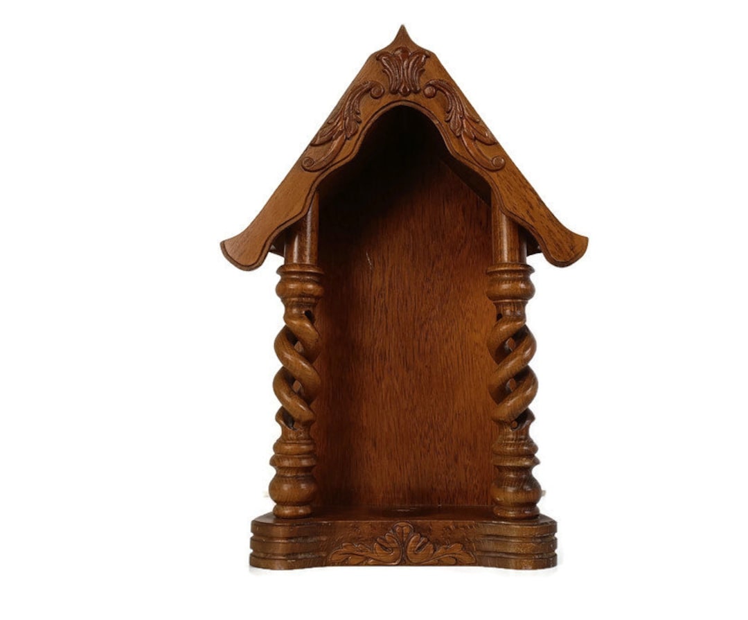 Hand Carved Wood Open Barley Twist Standing Chapel Niche for Statue ...