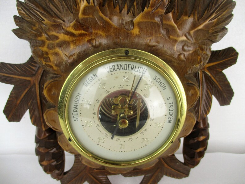 Hand Carved Wood Barometer Thermometer Weather Station Black - Etsy