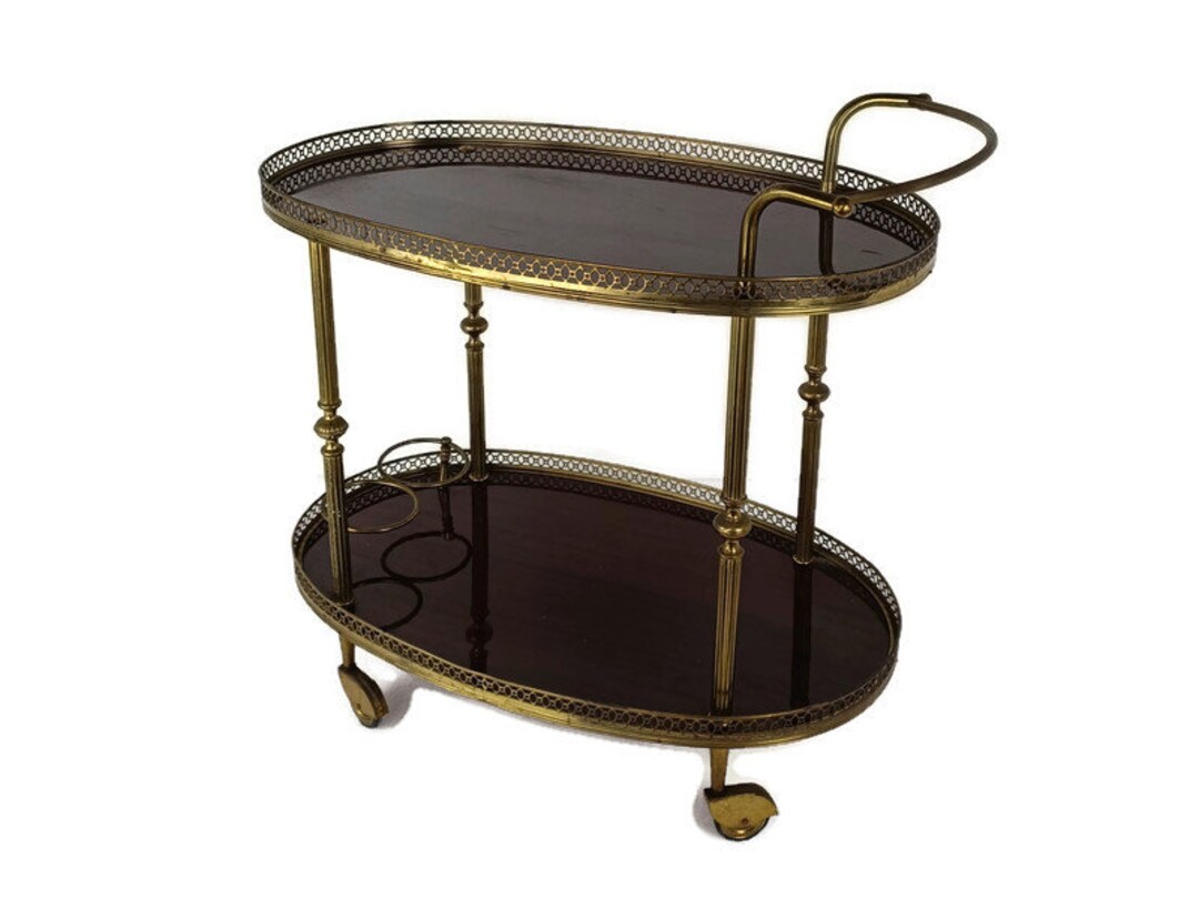 Bar Cocktail Tea Entertainment Cart Trolley Kitchen Island Veneer Retro ...