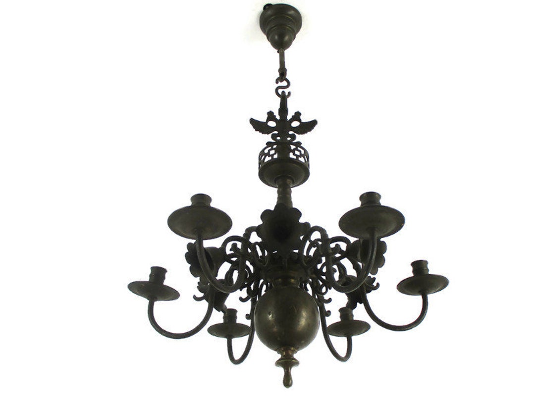 Gothic Castle Chandelier With 6 Candles Bronze Not Electrified 19thc ...