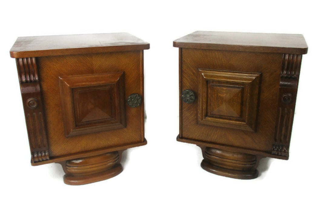 Pair Couple Antique Nightstands End Tables Dresser 20s 30s Vanity ...