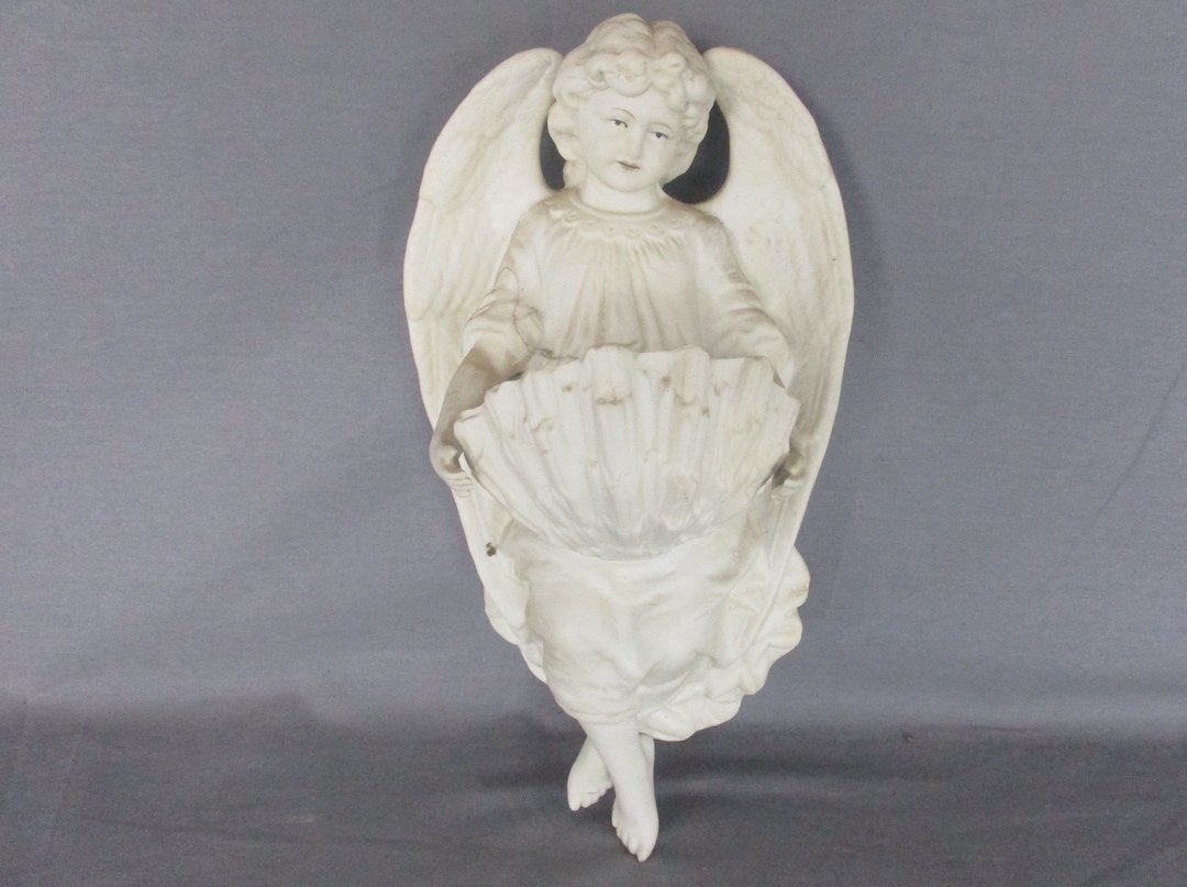 Antique Holy Water Font Vessel Bisque Angel White Lovely Collector HTF ...