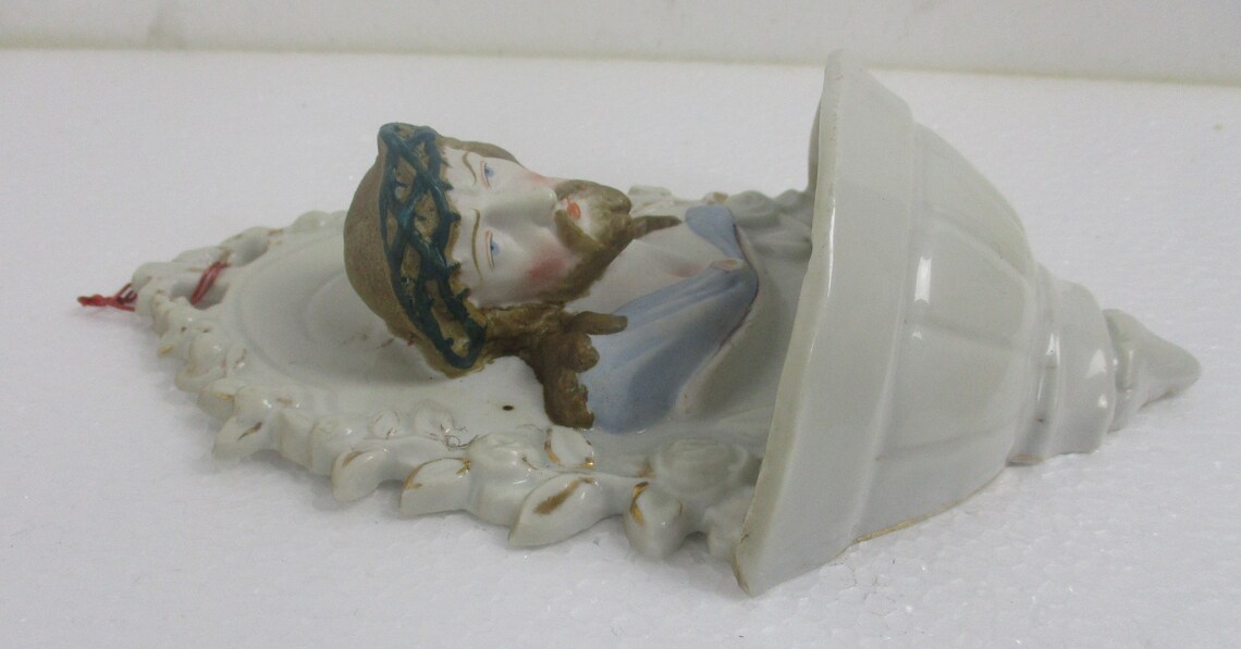 Holy Water Font Vessel Jesus Christ Head of Thorns Bisque HTF - Etsy