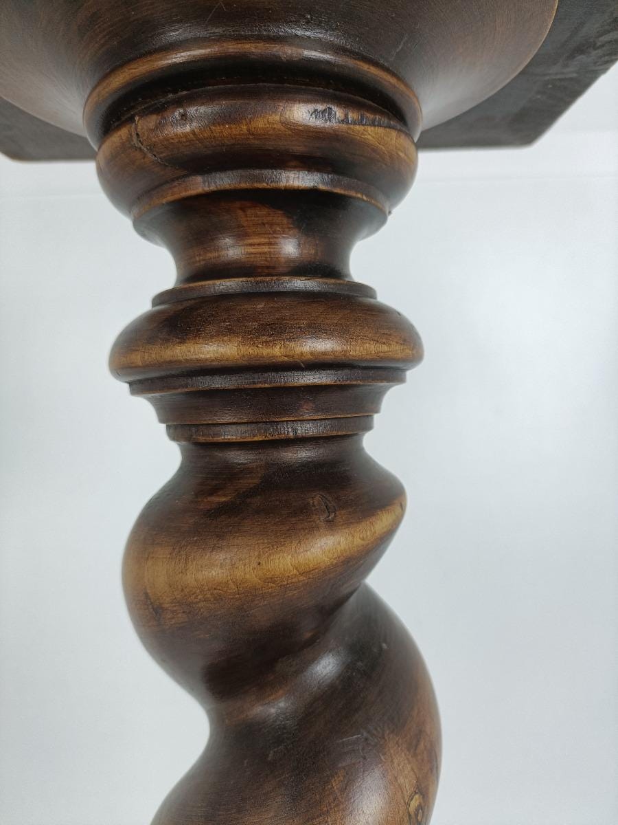Tall Hand Carved Wood Barley Twist Pedestal Display Side Table Plant ...