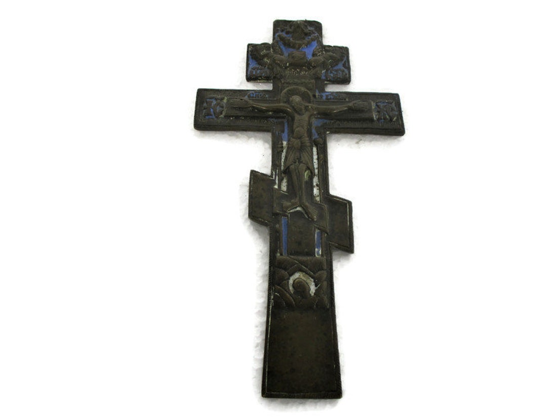 Antique Russian Orthodox Wall Blessing Crucifix Cross Brass Traveling ...