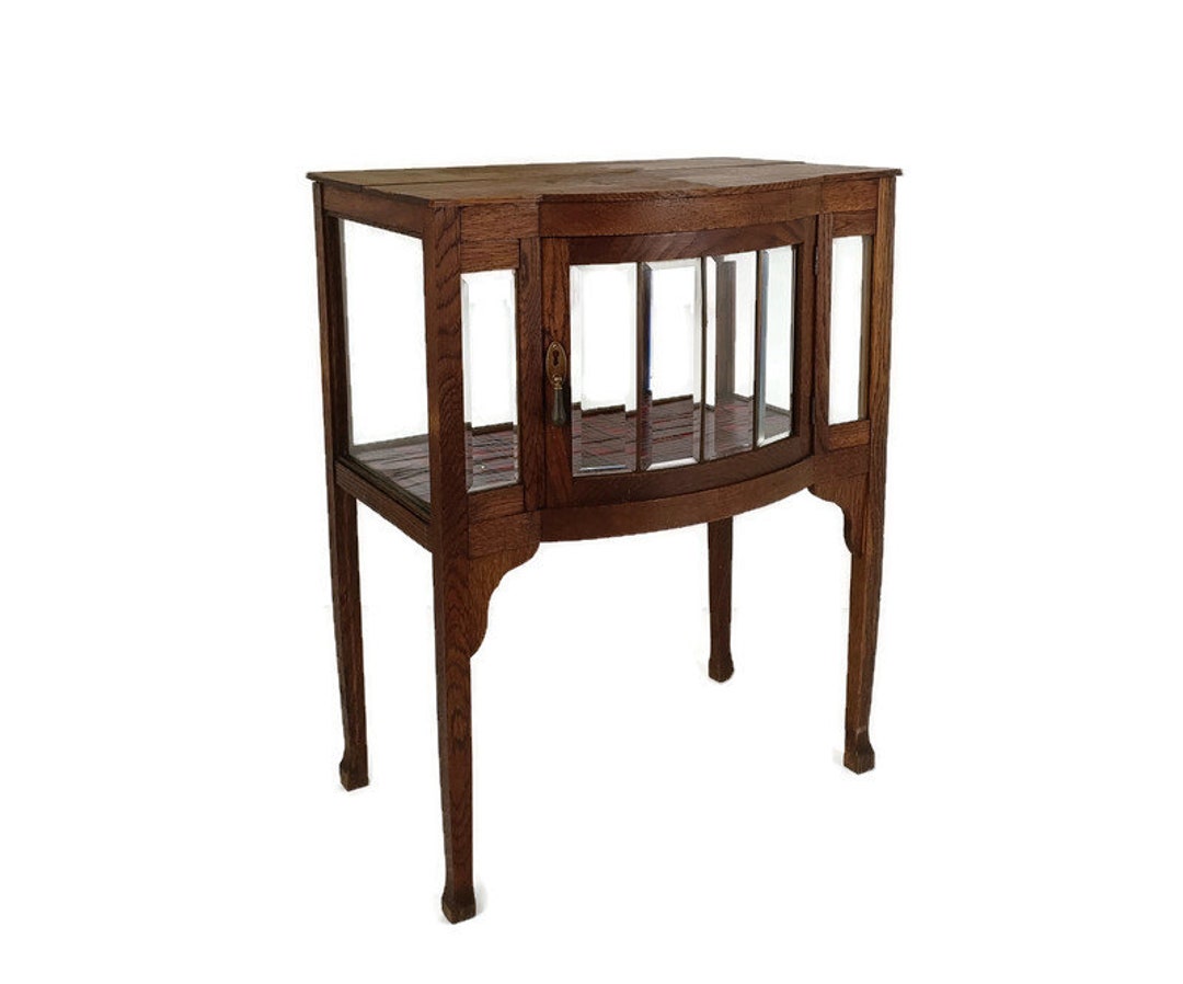 Antique Butler Table Cabinet Dumbwaiter Display Liquor Cabinet Beveled ...