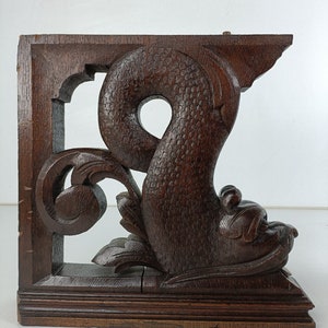Antique Pair Corbels Hand Carved Wood Mythological Fish Architectural ...